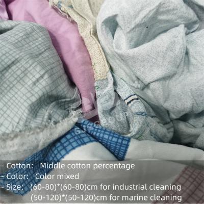China Lint free 100% Cotton Strong Oil Absorption IMPA NO 232910 Cutting Coloured Bed Sheets Rags for sale