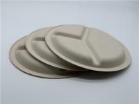 China 3 Compartment Round Disposable Dishes Biodegradable Sugarcane Bagasse 9inch 10inch Plates for sale