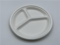 China 3 Compartment Round Disposable Dishes Biodegradable Sugarcane Bagasse 9inch 10inch Plates for sale