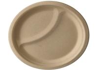 China 9 Inch 2 Compartment Biodegradable Sugarcane Bagasse Plates for sale