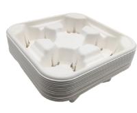 China 4 Park Bagasse Pulp 28g 215×215×47mm Paper Cup Carrier for sale