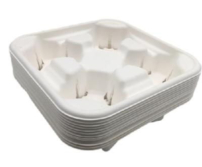 China 4 Park Bagasse Pulp 28g 215×215×47mm Paper Cup Carrier for sale