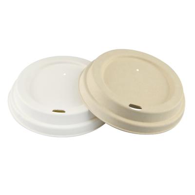 China Biodegradable Eco Compostable Cup Cover Natural Sugarcane Bagasse Pulp 80mm White Paper Cup Lids for sale