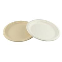 China Disposable Surgacane Bagasse Pulp Round Food Plate 8.75 Inch In White And Nature Color for sale