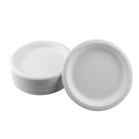 China Disposable Surgacane Bagasse Pulp Round Food Plate 8.75 Inch In White And Nature Color for sale