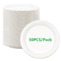 China Disposable Surgacane Bagasse Pulp Round Food Plate 8.75 Inch In White And Nature Color for sale