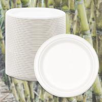 China Disposable Surgacane Bagasse Pulp Round Food Plate 8.75 Inch In White And Nature Color for sale