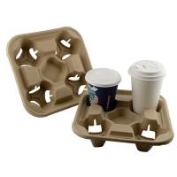 China 4 Cup Disposable Biodegradable Paper Cup Carrier Tray Untearable , Cup Holders Natural Color for sale