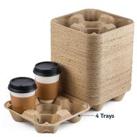 China 4 Cup Disposable Biodegradable Paper Cup Carrier Tray Untearable , Cup Holders Natural Color for sale