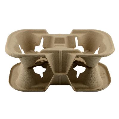 China WholeSale 2 Cups Untearable Disposable Biodegradable Paper Pulp Cup Holders Natural Color for sale