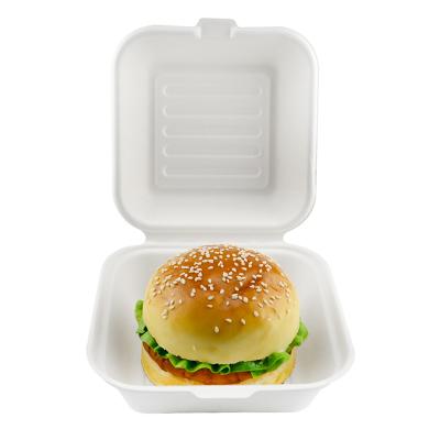 China Food Container Box for Fast Food Hamburg and Takeway Food 6 inch White or Nature Compostable for sale