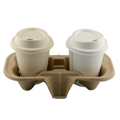 China Disposable Biodegradable Paper Cup Carrier Tray 2 Cups Untearable , Cup Holders Natural Color for sale