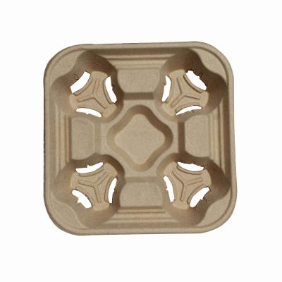 China Takeout Containers/Cup Holder For 4 Cups 100% Compostable Biodegradable For Coffee Or Tea Cup for sale