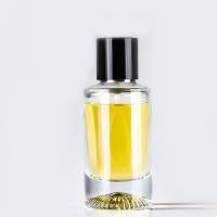 China 50ml Clear Short Round Glass Perfume Spray Pump Frosting for sale