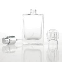 China 100ml Clear Square Glass Perfume Spray Pump Bottle Painting Lettering for sale