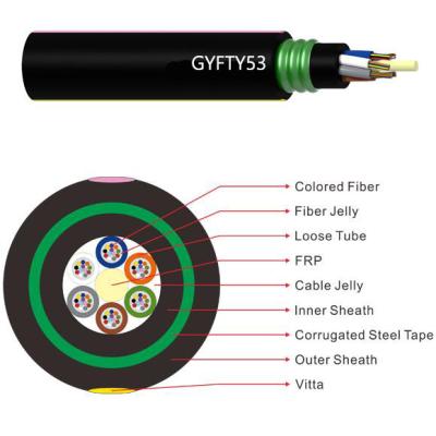 China Outdoor Direct Burial Armored Fiber Optic Cable GYFTY53 30F 36F Loose Tube for sale