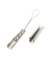China FTTH Drop Cable Clamp Stainless Steel Bail Fiber Optic Accessories 70m Tensile Load ISO9001 for sale