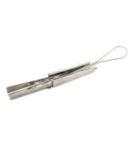 China FTTH Drop Cable Clamp Stainless Steel Bail Fiber Optic Accessories 70m Tensile Load ISO9001 for sale