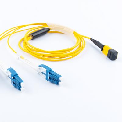 China ISO9001 MTP MPO to LC Uniboot Fanout Cable 12C OM3 LSZH Fiber Patch Cord for sale