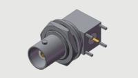 China Female Bulkhead BNC RA Coaxial Connector for 4 Leg PCB Through Hole Soldering up to 4 GHz in Commercial Environments for sale
