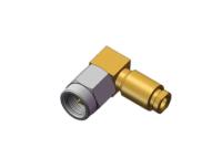 China 50Ω 18GHz Mini SMA Male Right Angle SSMA RF Coaxial Connector with Gold Plated Conductors for sale