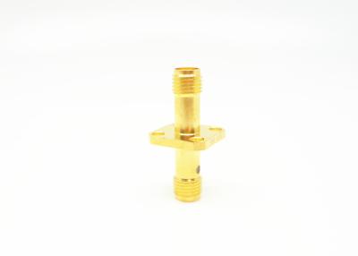 China Gold Plated 4 Holes Flanges Mount RF Connector SMA Straight 50Ohm Male to Male Adapter for sale