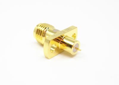 China Gold Plated Brass 2 Holes Flange Mount Straight RF Coaxial Jack Microstrip Connector for sale
