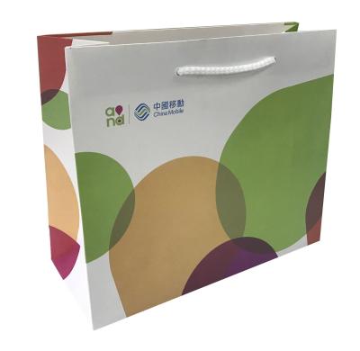 China Custom Colorful Gift Bags with White Handles - Eco-Friendly Paper Bags 80-300gsm, MOQ 3000 Pieces for sale