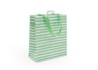 China Green Eco Friendly Striped Paper Bags With Metal Snap Button Handles - 3000 MOQ, 3M Monthly Capacity, Custom Sizes 80-300gsm for sale