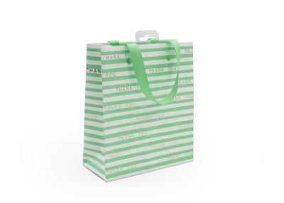 China Green Eco Friendly Striped Paper Bags With Metal Snap Button Handles - 3000 MOQ, 3M Monthly Capacity, Custom Sizes 80-300gsm for sale