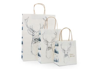 China Custom Flat Bottom Christmas Wrapping Paper Bag with Grosgrain Ribbon Handle - 80-300gsm Kraft Paper, 3,000 MOQ for sale