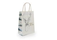 China Custom Flat Bottom Christmas Wrapping Paper Bag with Grosgrain Ribbon Handle - 80-300gsm Kraft Paper, 3,000 MOQ for sale
