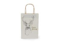China Custom Flat Bottom Christmas Wrapping Paper Bag with Grosgrain Ribbon Handle - 80-300gsm Kraft Paper, 3,000 MOQ for sale