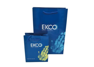 China personalised Custom print glossy blue shopping paper bags with PP handle for sale