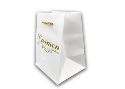 China Custom Matt Paper Bags with Black Handles and Gold Foil Logo - 80-300gsm Material Options, 1000 MOQ for sale