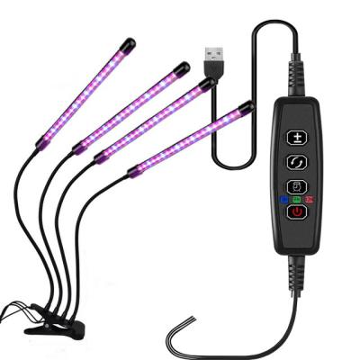 China 10W/20W/30W/40W Circulation Adjust Brightnes Red Blue Switchable 1/2/3/4 Heads LED Mini Clip Grow Light With USB Remarks for sale
