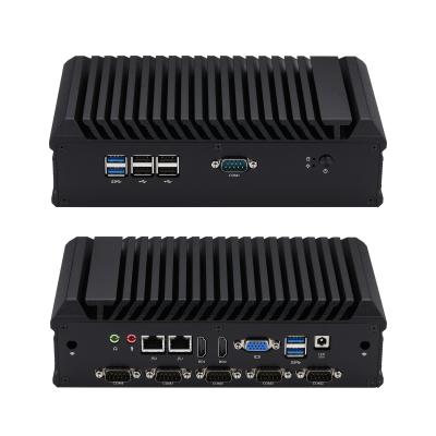 China Industrial Fanless Mini PC Intel Celeron 3855U 6 COM 2 HDMI 1 VGA 8 USB Dual LAN for sale