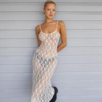 China Perspective Mesh Halter Dress Small Plum Flower Backless Long See Through Skirt for sale