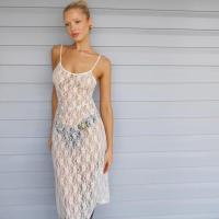 China Perspective Mesh Halter Dress Small Plum Flower Backless Long See Through Skirt for sale