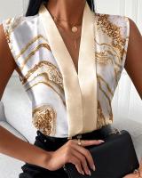 China Fashion V Neck Sleeveless Top Casual Printed V Neck T Shirt for sale
