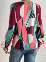 China Geometric Print Decal T Shirt Dacron Long Sleeve Top For Ladies for sale