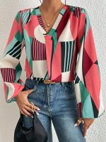 China Geometric Print Decal T Shirt Dacron Long Sleeve Top For Ladies for sale