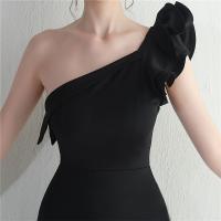 China Black Slim Evening Dress Irregular Ruffled Edge Sexy Floor Length Dress With Hip Bag for sale