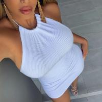China White Halter Neckline Dress Backless Sexy Halter Dress Girl for sale