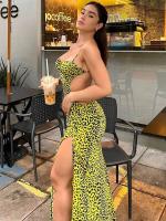 China Sexy Backless Hip Split Dress Fashion Hottie Leopard Halter Dress for sale