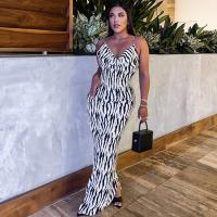 China Sexy Print Stylish Ladies Dress Zebra Stripe V Neck Halter Dress for sale