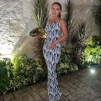 China Sexy Print Stylish Ladies Dress Zebra Stripe V Neck Halter Dress for sale