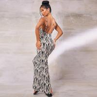 China Sexy Print Stylish Ladies Dress Zebra Stripe V Neck Halter Dress for sale