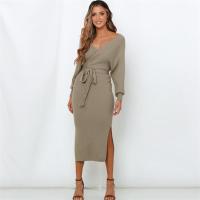 China Long Skirt Womens Sweater Dress Sexy V Neck Sweater Knit Dress for sale