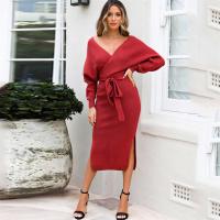 China Long Skirt Womens Sweater Dress Sexy V Neck Sweater Knit Dress for sale